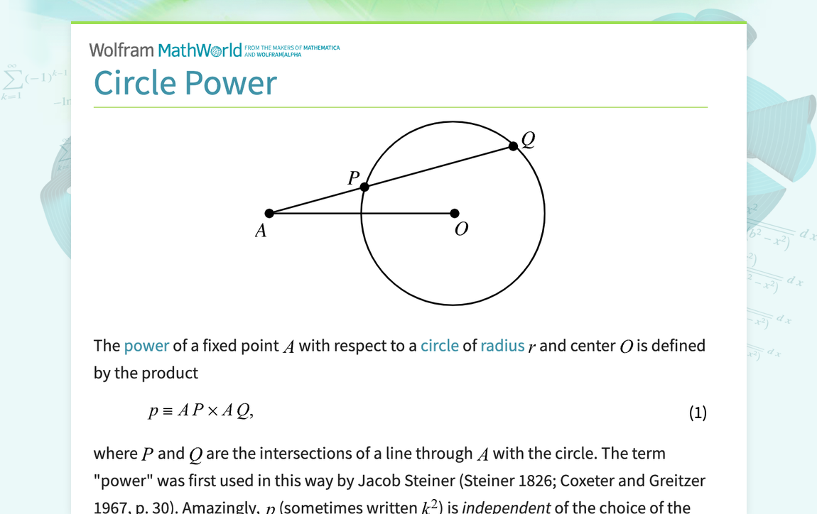 Circle Power -- from Wolfram MathWorld