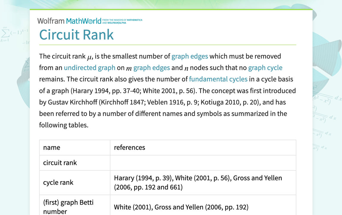 Circuit Rank -- from Wolfram MathWorld