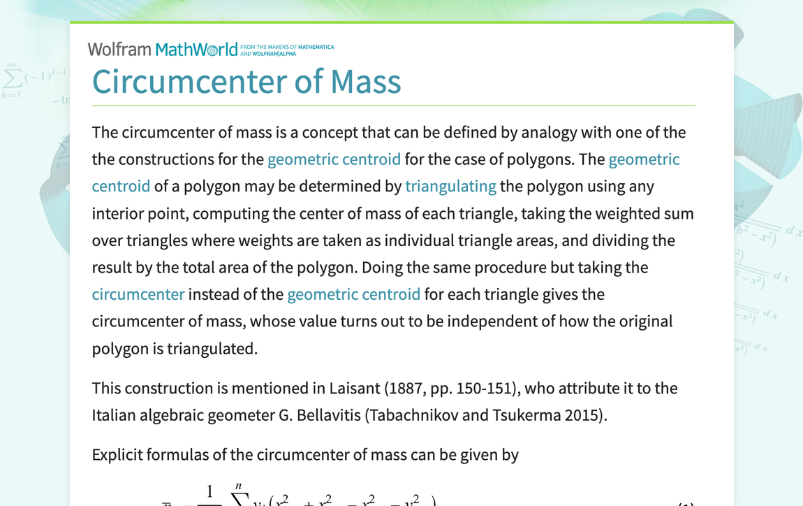 Circumcenter of Mass -- from Wolfram MathWorld