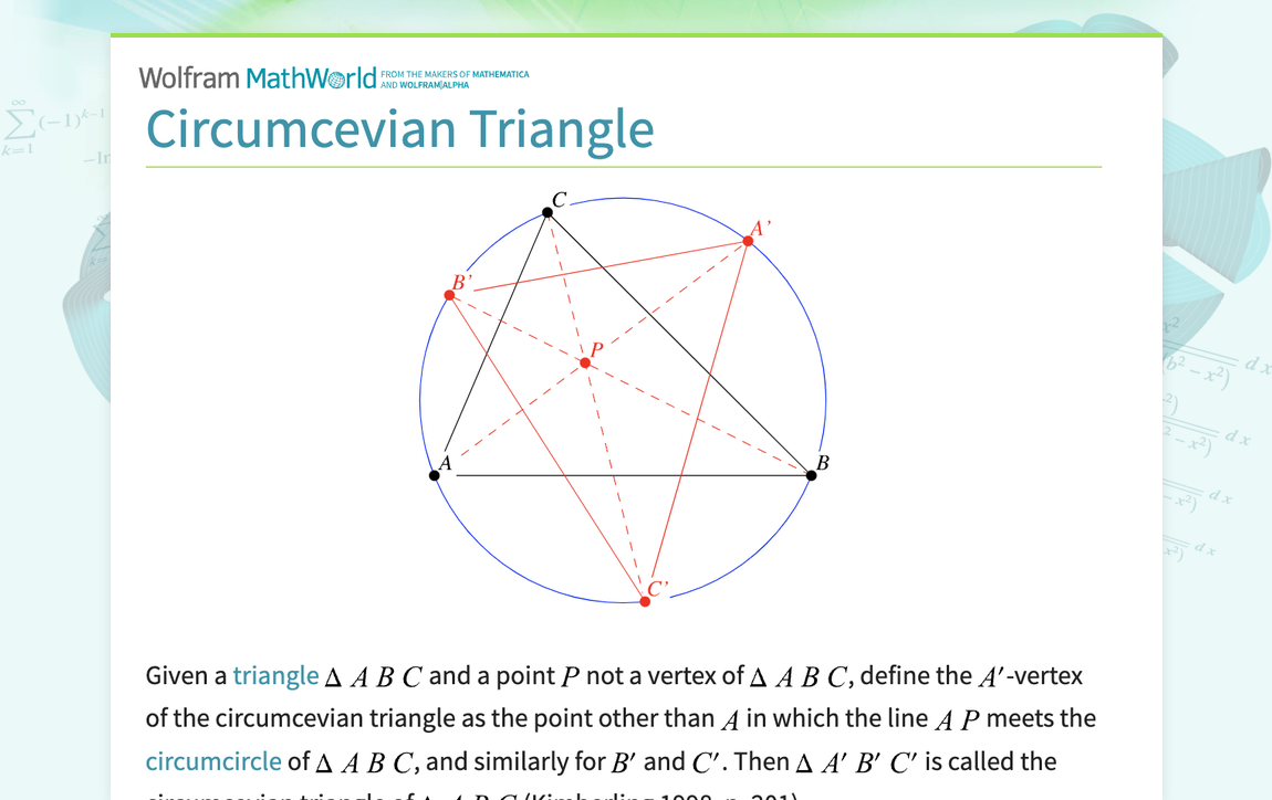 Circumcevian Triangle -- from Wolfram MathWorld