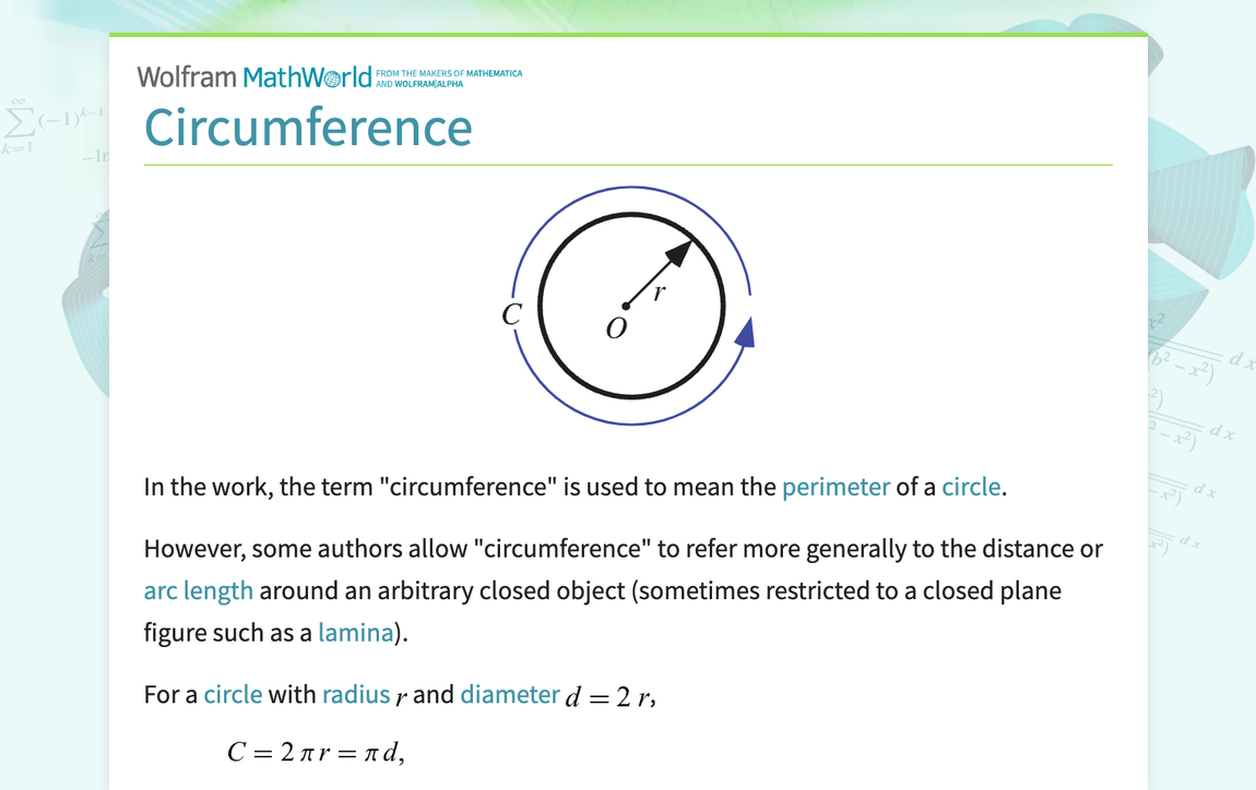 Circumference -- from Wolfram MathWorld