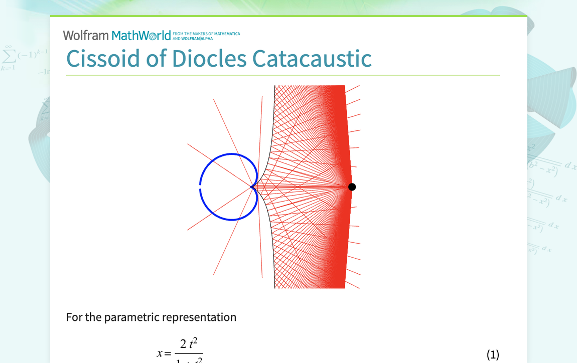 Cissoid of Diocles Catacaustic -- from Wolfram MathWorld