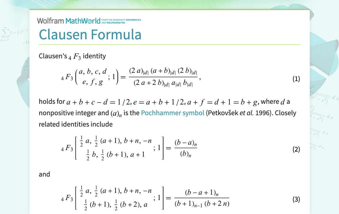 Clausen Formula -- from Wolfram MathWorld