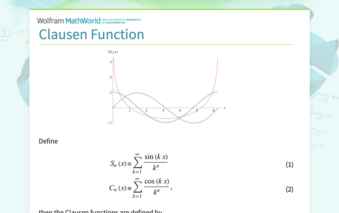 Clausen Function -- from Wolfram MathWorld
