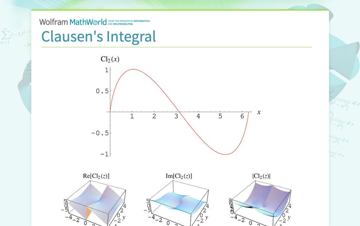 Clausen's Integral -- from Wolfram MathWorld