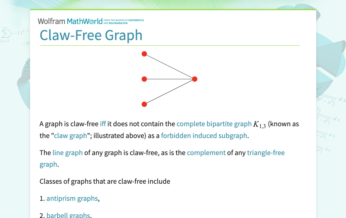 Claw-Free Graph -- from Wolfram MathWorld