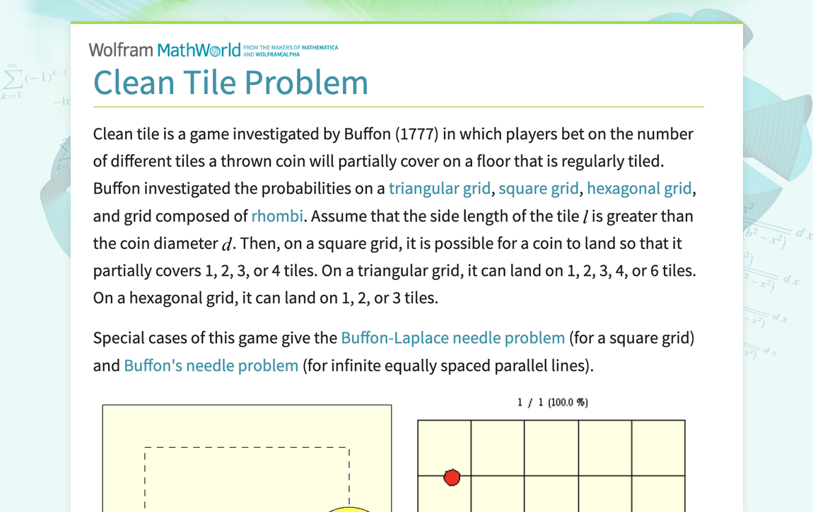 Clean Tile Problem -- from Wolfram MathWorld