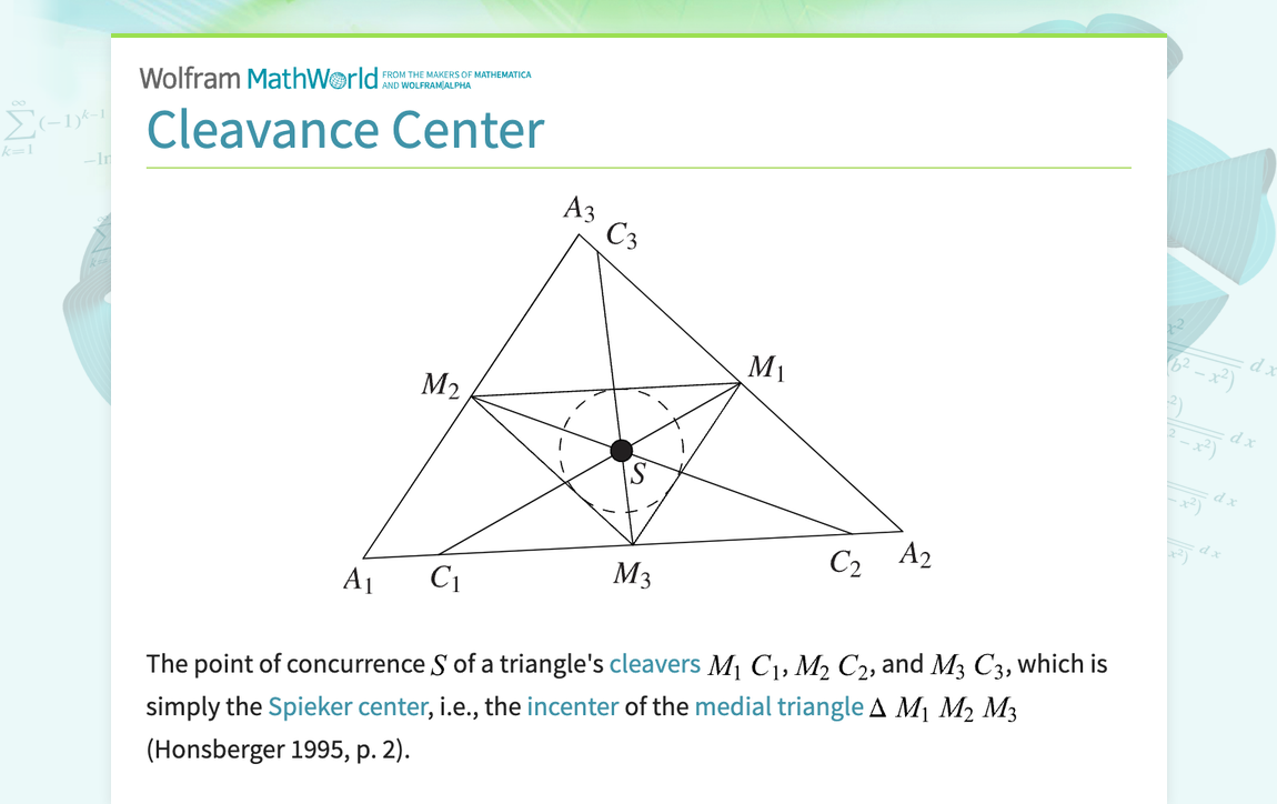 Cleavance Center -- from Wolfram MathWorld