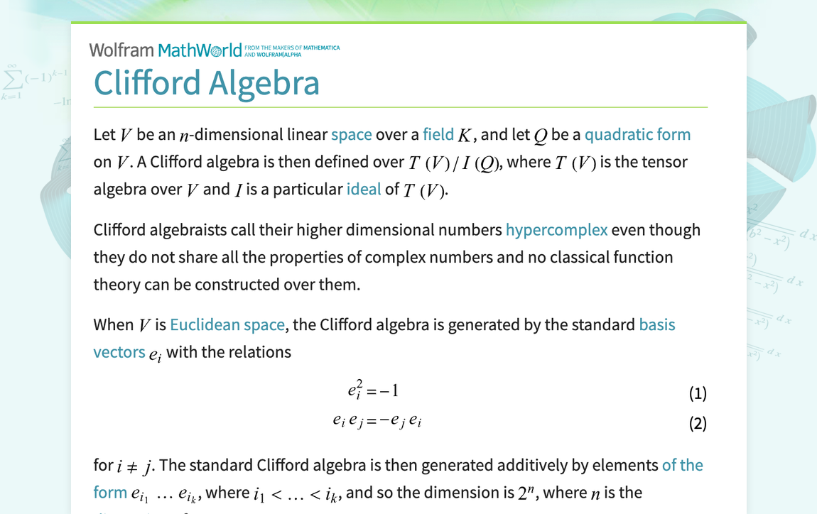 Clifford Algebra -- from Wolfram MathWorld