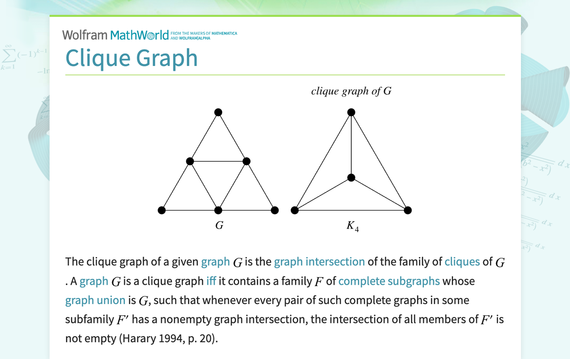 Clique Graph -- from Wolfram MathWorld Clique Graph -- from Wolfram MathWorld