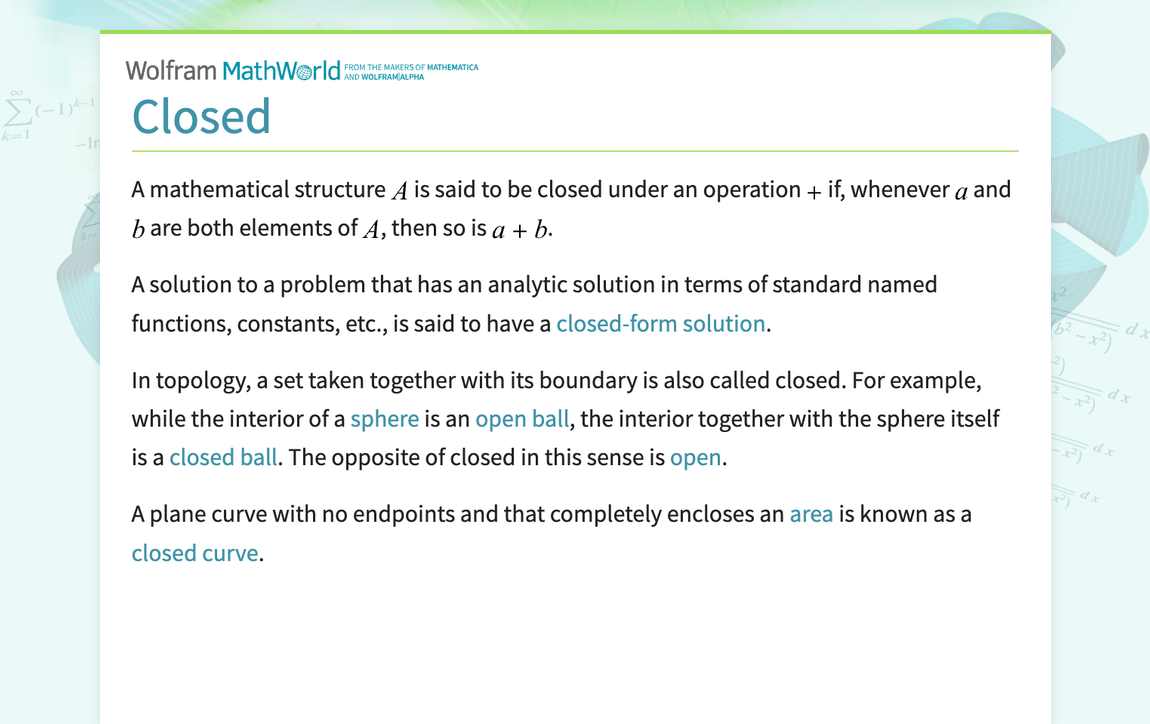 Closed -- from Wolfram MathWorld