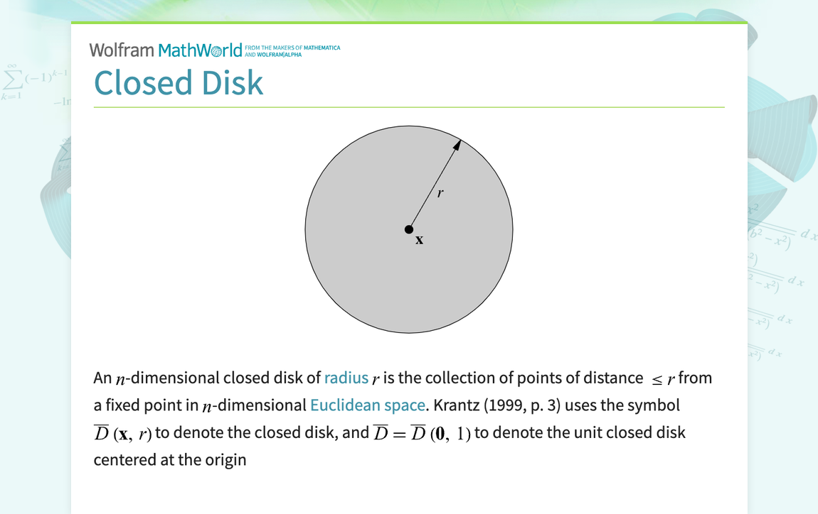 Closed Disk -- from Wolfram MathWorld