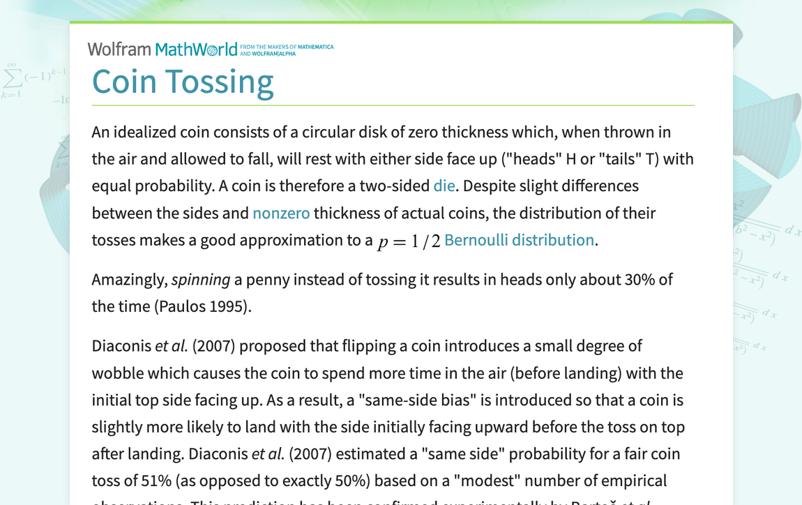 Coin Tossing -- from Wolfram MathWorld