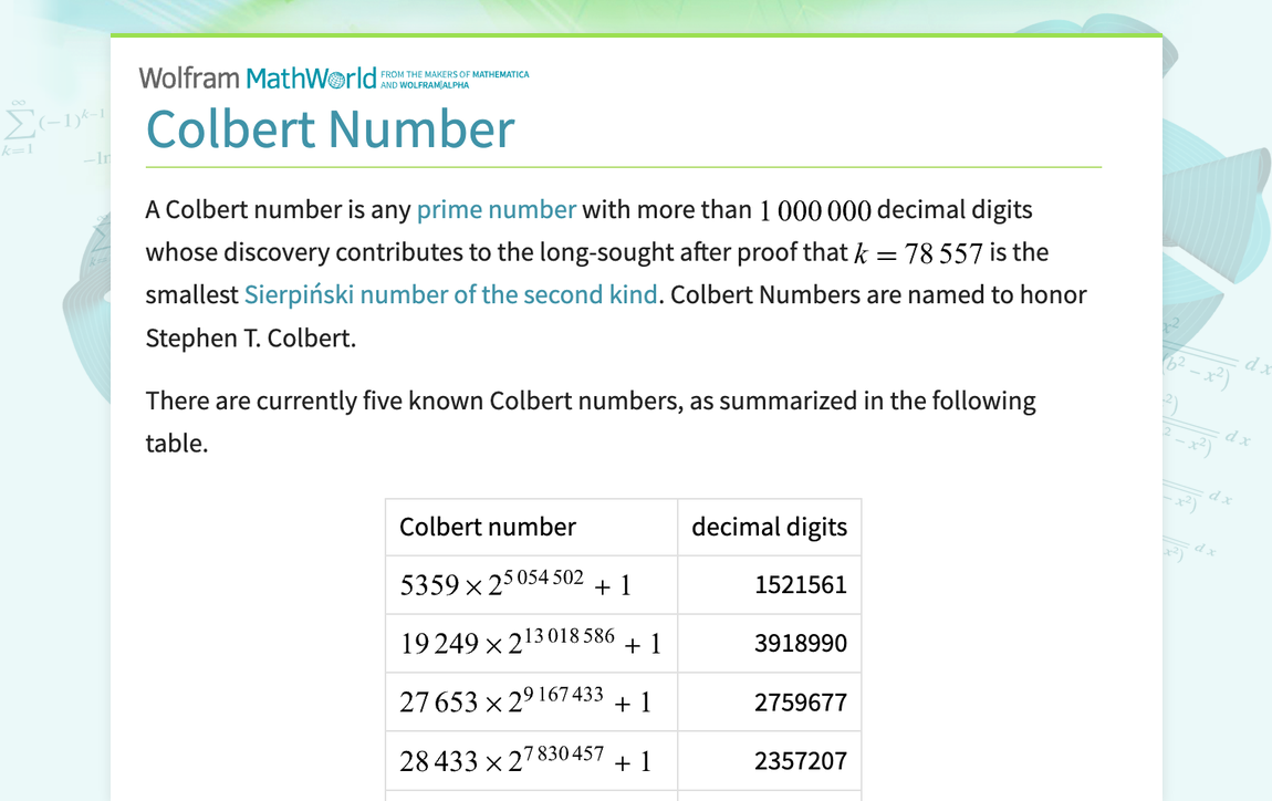 Colbert Number -- from Wolfram MathWorld