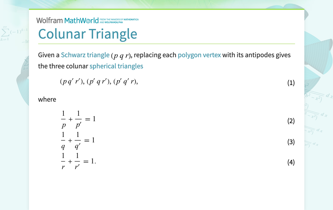 Colunar Triangle -- from Wolfram MathWorld