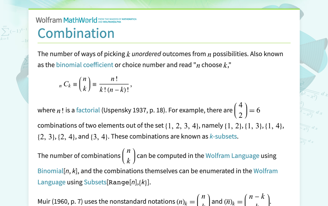 Combination From Wolfram Mathworld