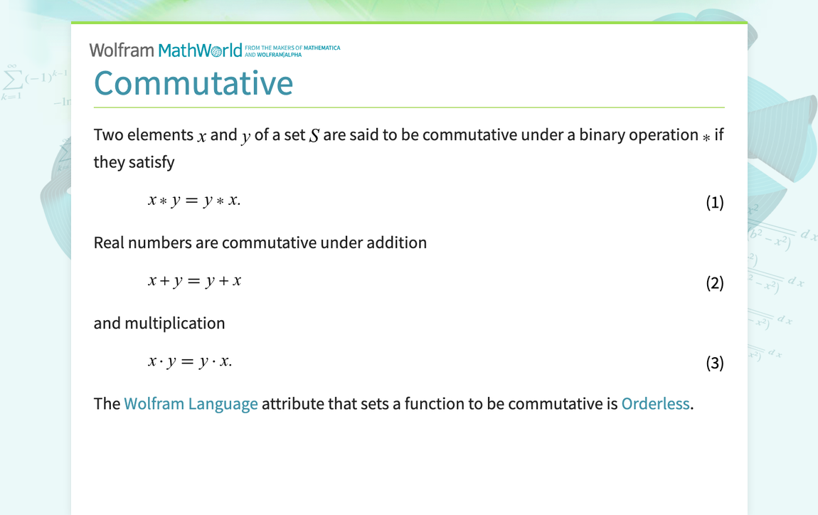 Commutative -- from Wolfram MathWorld