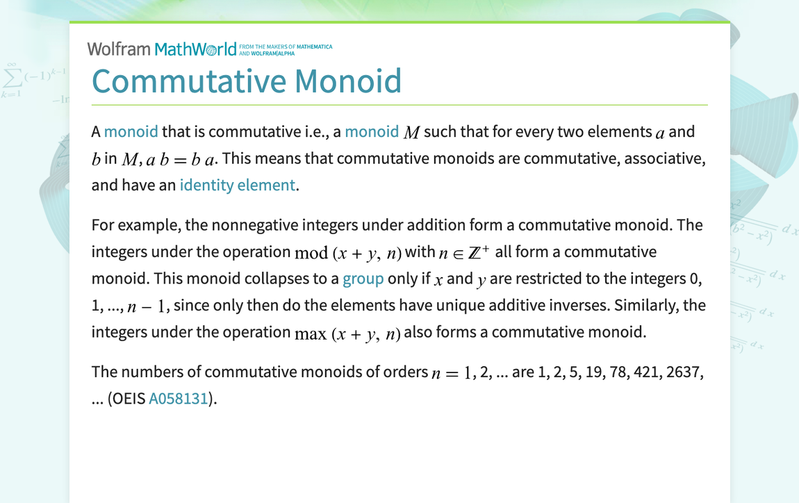 Commutative Monoid -- from Wolfram MathWorld