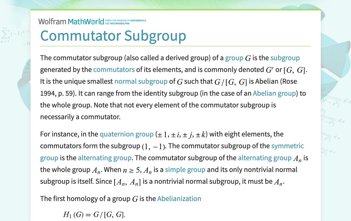 Commutator Subgroup -- from Wolfram MathWorld