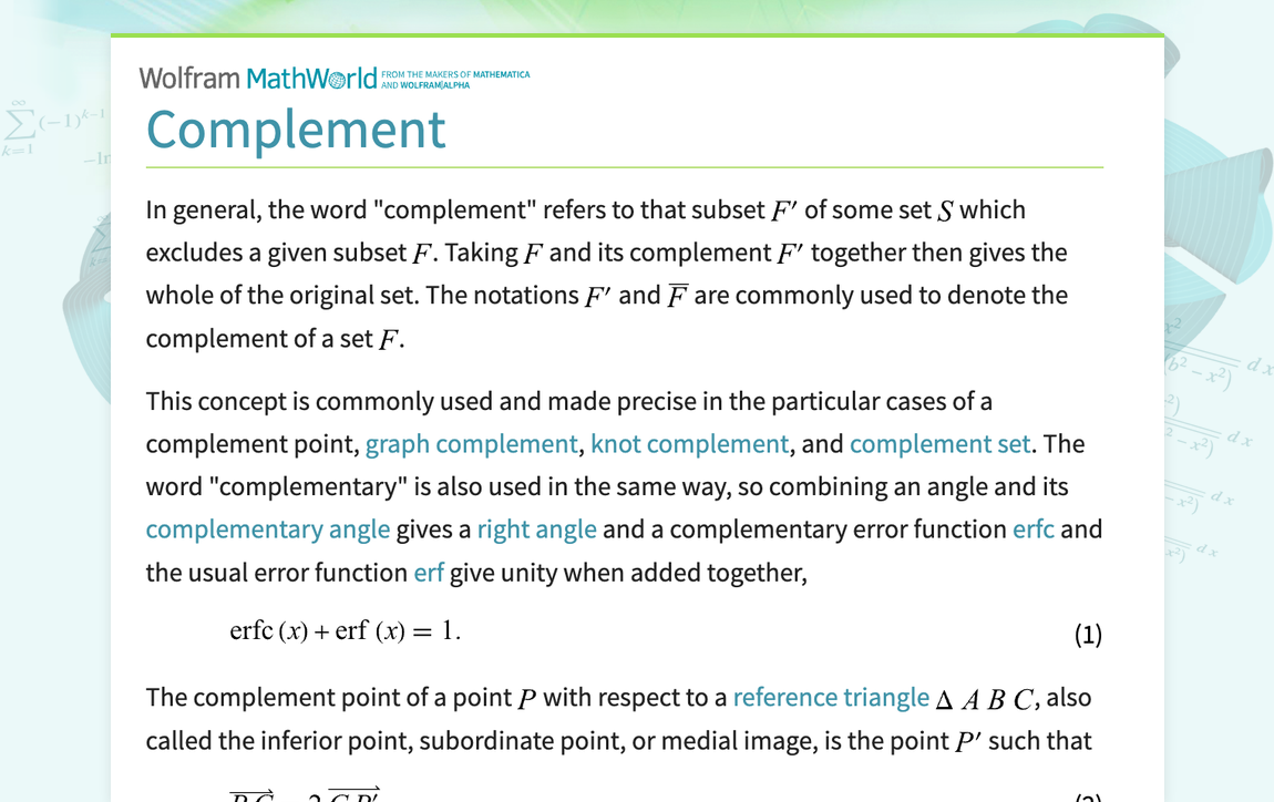 Complement -- from Wolfram MathWorld