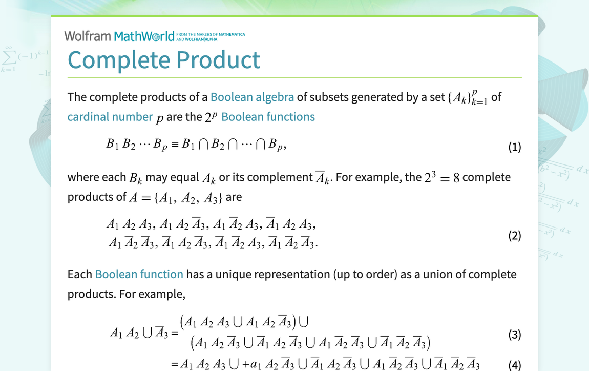 Complete Product -- from Wolfram MathWorld