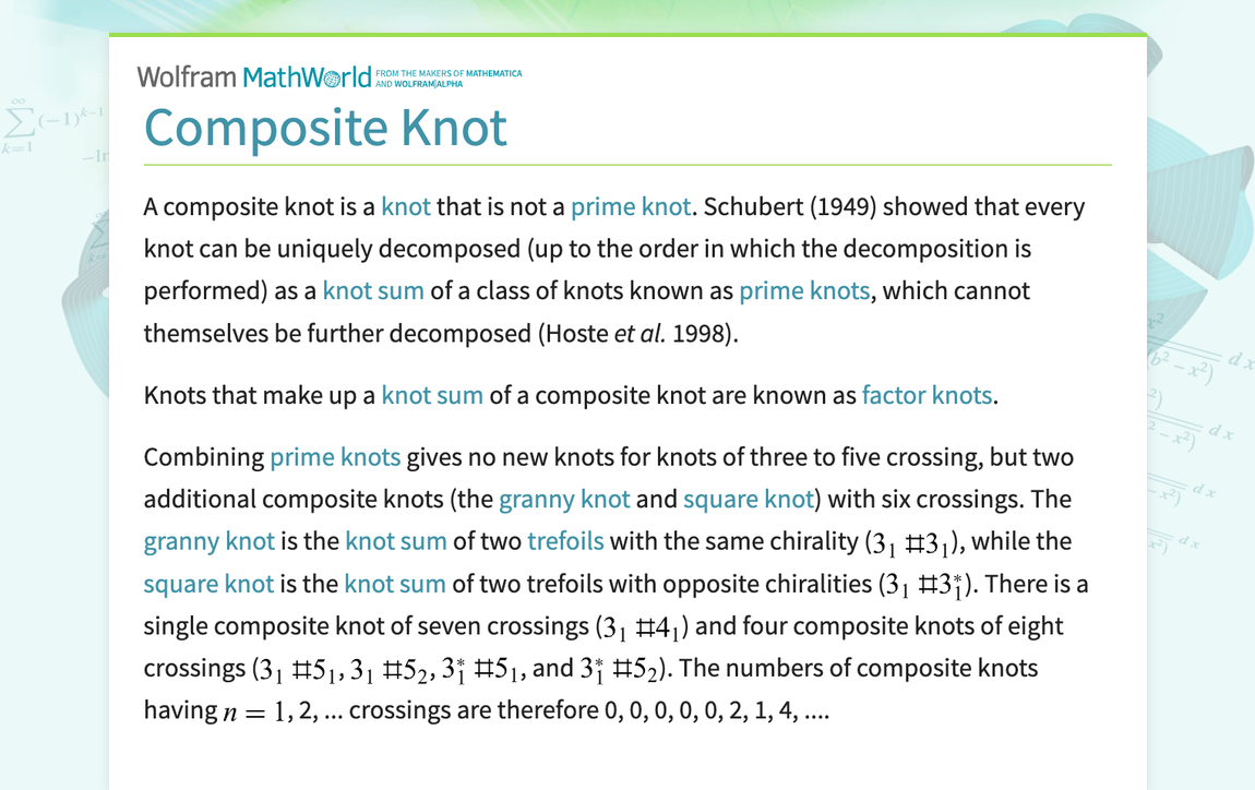Composite Knot -- from Wolfram MathWorld