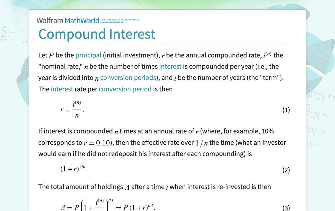 Compound Interest -- from Wolfram MathWorld