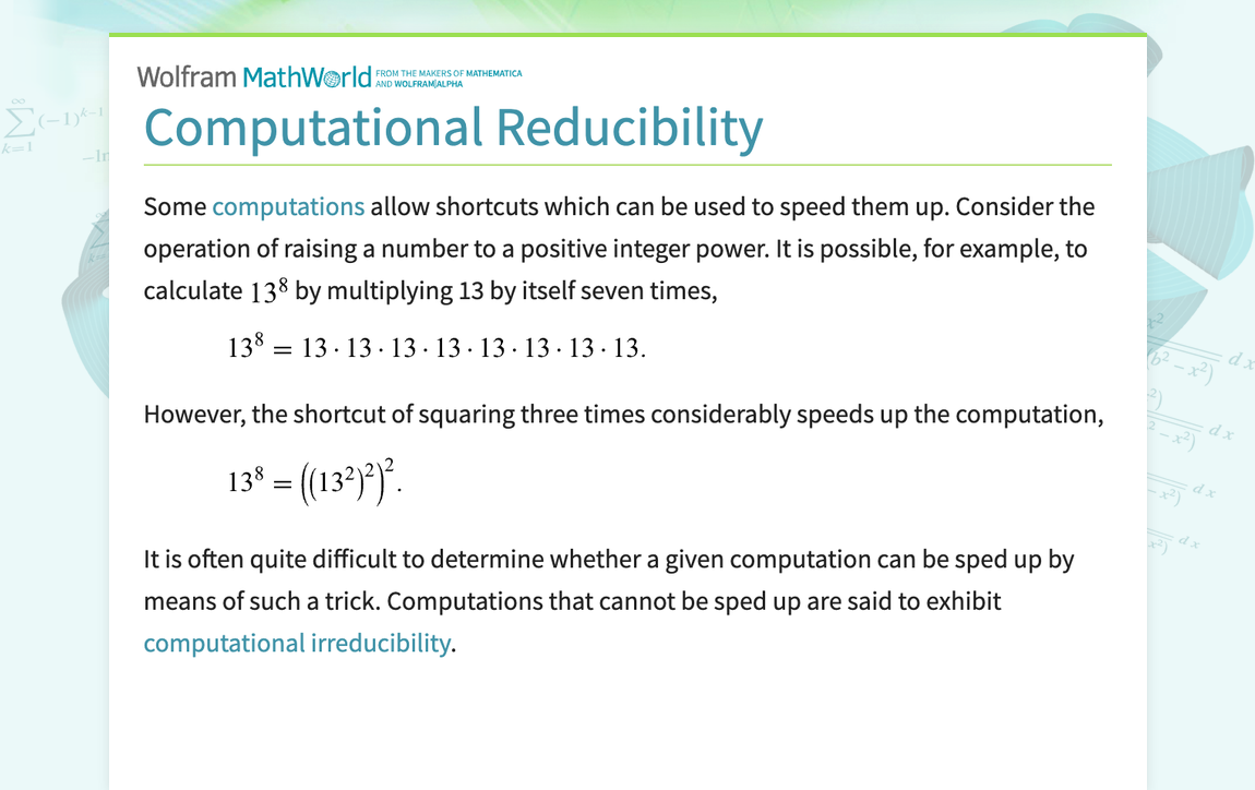 Computational Reducibility -- from Wolfram MathWorld