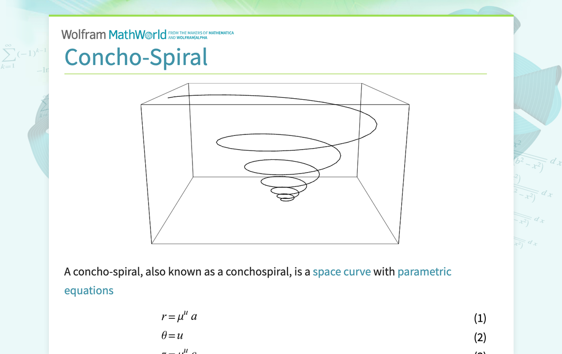 Concho Spiral From Wolfram Mathworld 5048