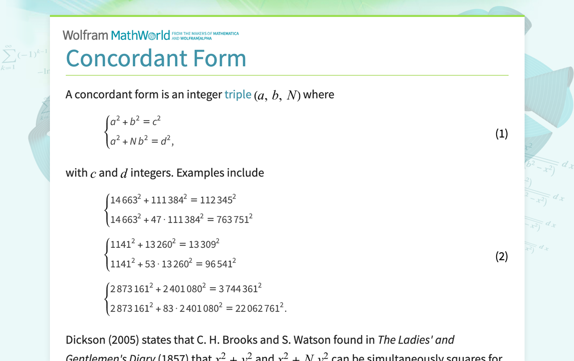 Concordant Form -- from Wolfram MathWorld