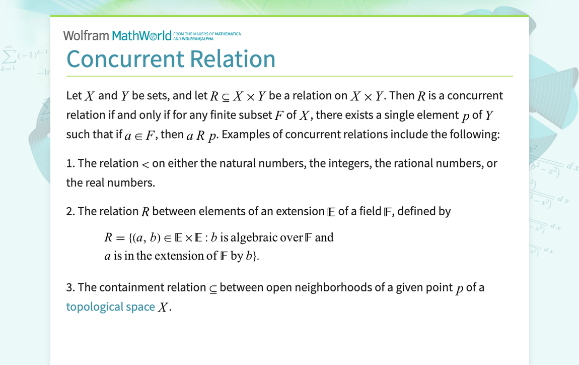 Concurrent Relation -- from Wolfram MathWorld