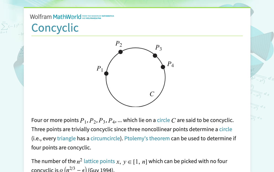 Concyclic -- from Wolfram MathWorld