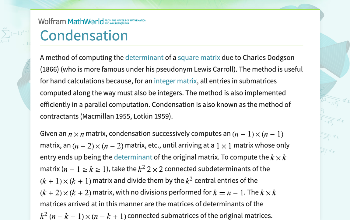 Condensation -- from Wolfram MathWorld