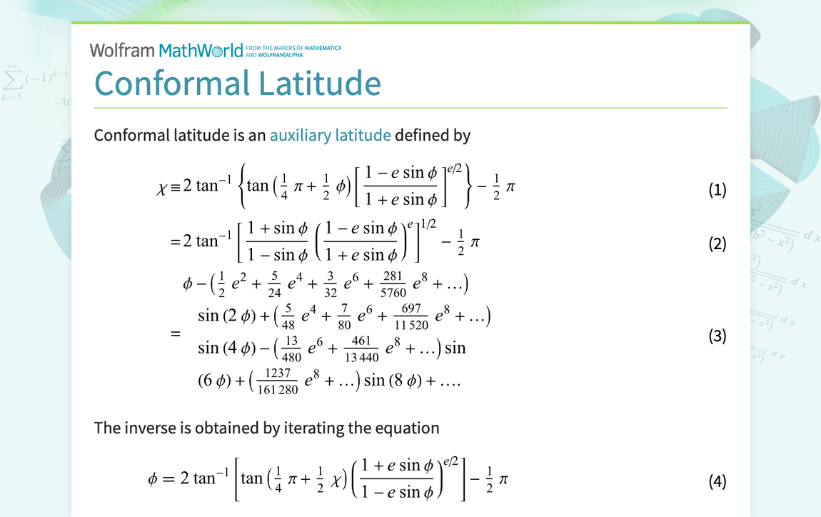 Conformal Latitude -- from Wolfram MathWorld