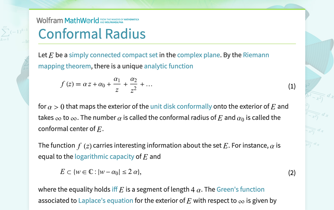 Conformal Radius From Wolfram Mathworld