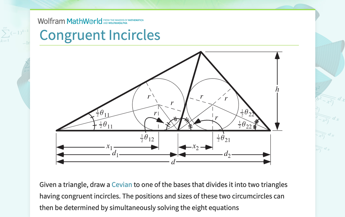 Congruent Incircles -- from Wolfram MathWorld