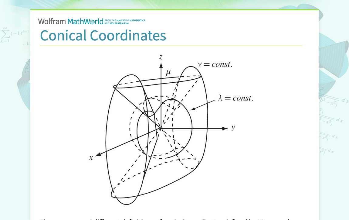 Conical Coordinates From Wolfram Mathworld