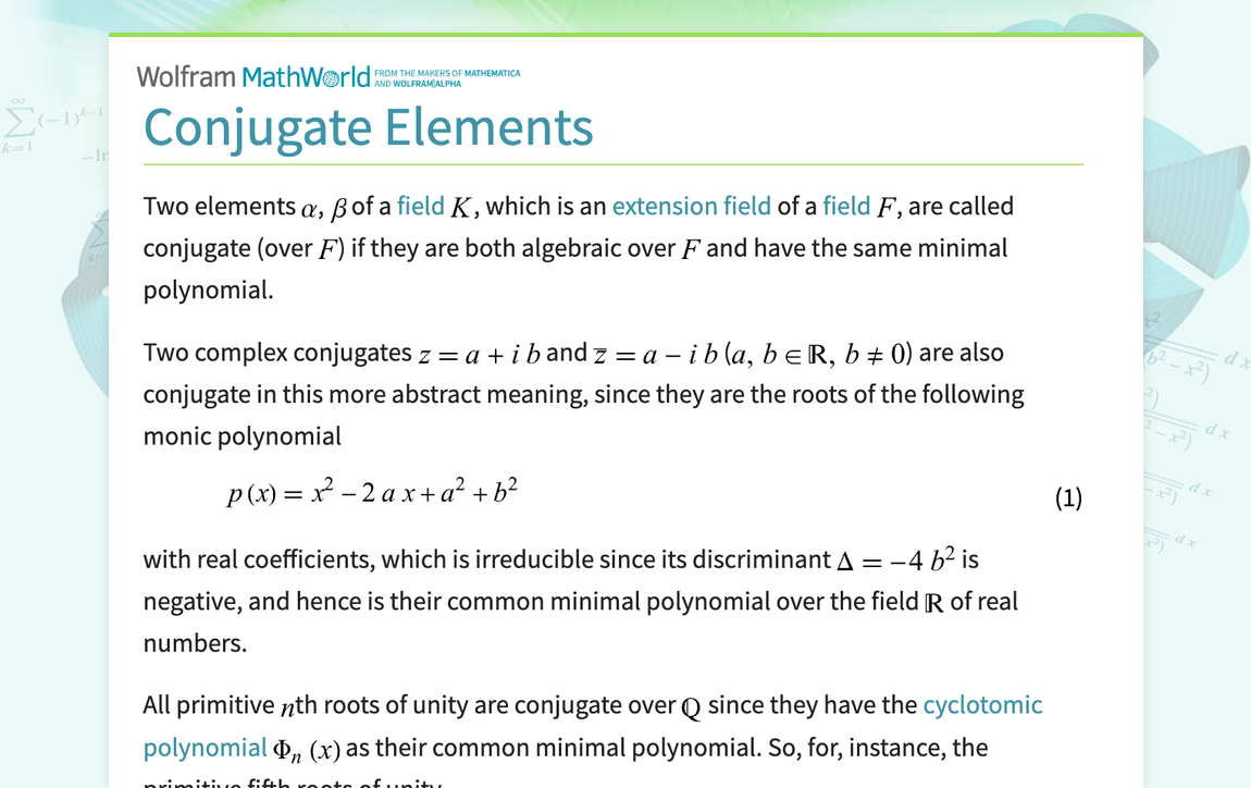 Conjugate Elements -- from Wolfram MathWorld