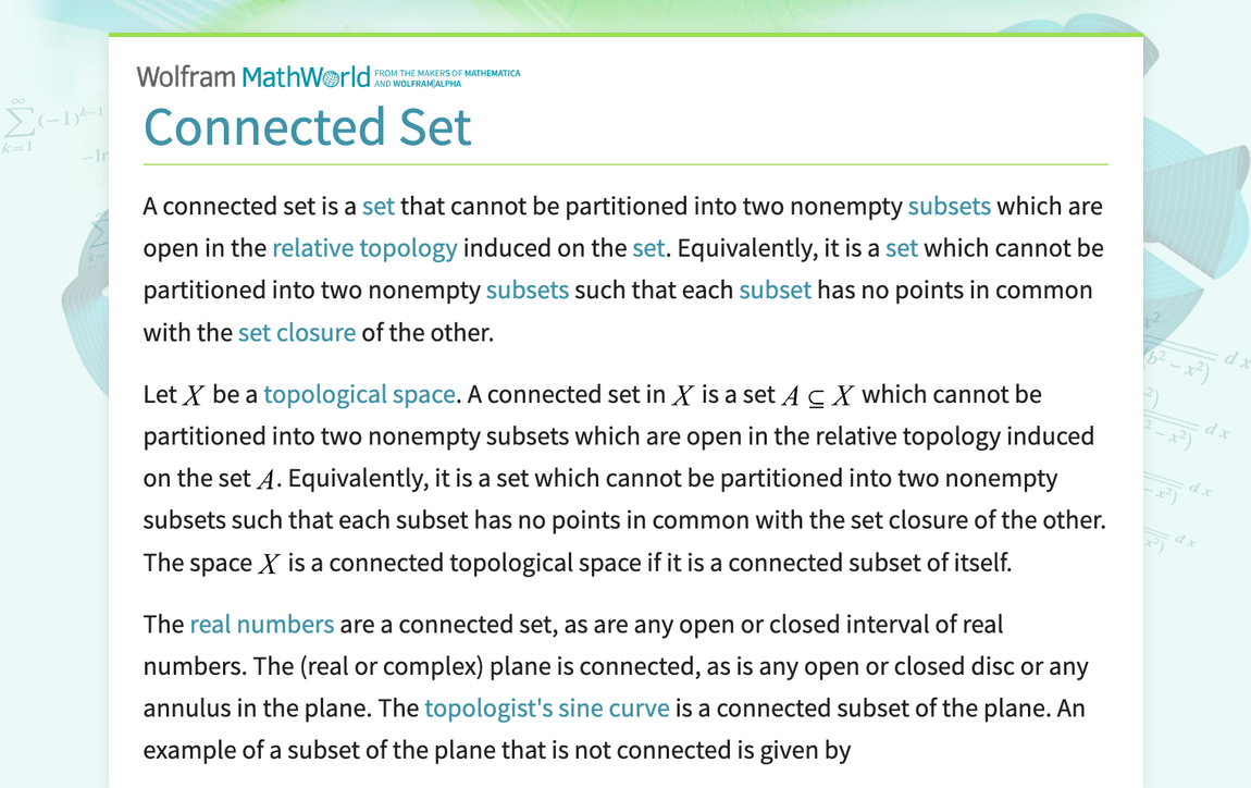 Connected Set -- from Wolfram MathWorld