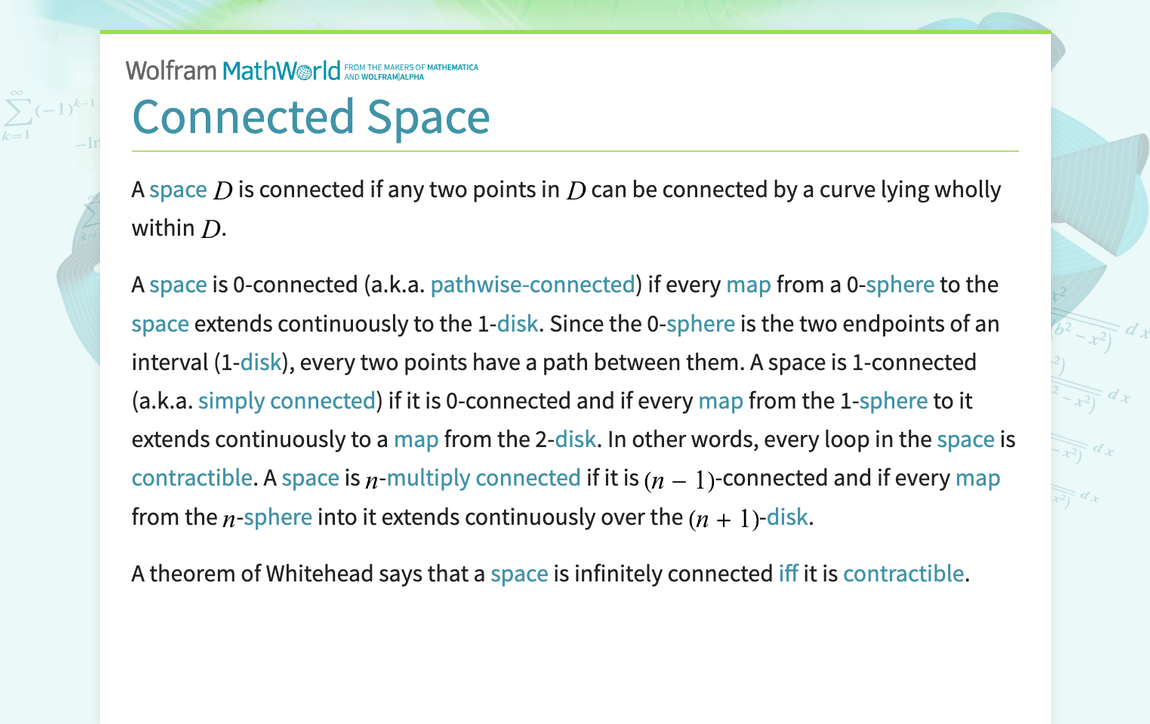 Connected Space -- from Wolfram MathWorld