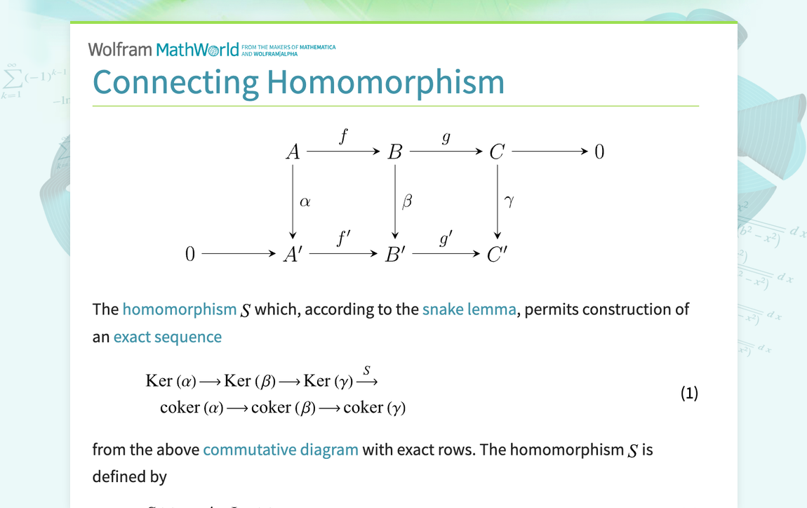 Connecting Homomorphism -- from Wolfram MathWorld