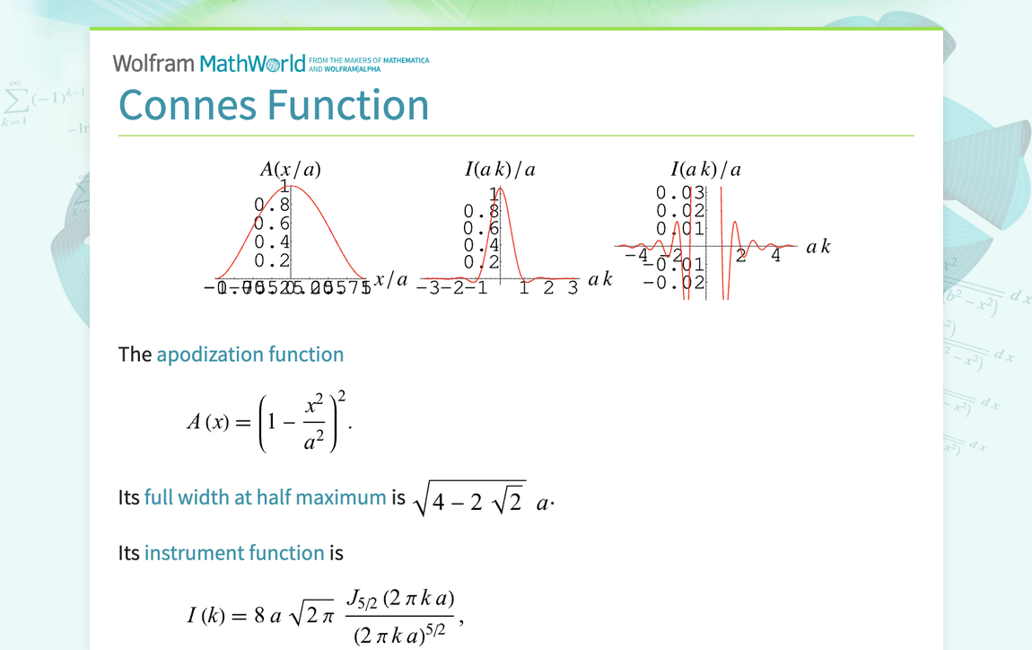 Connes Function -- from Wolfram MathWorld