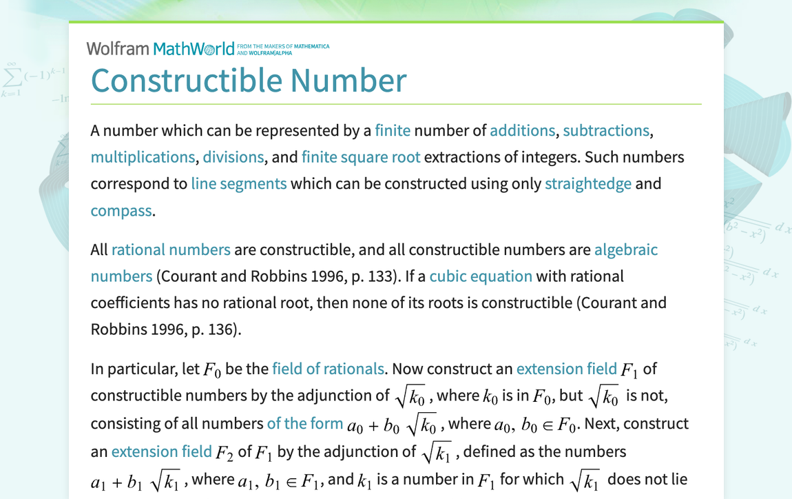Constructible Number -- from Wolfram MathWorld