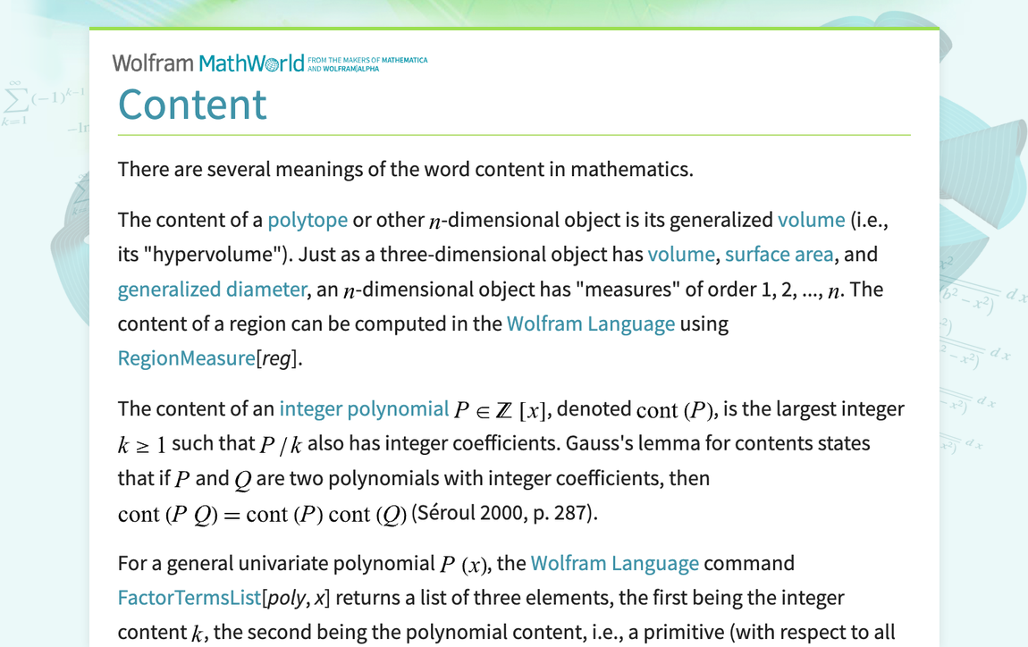 Content -- from Wolfram MathWorld