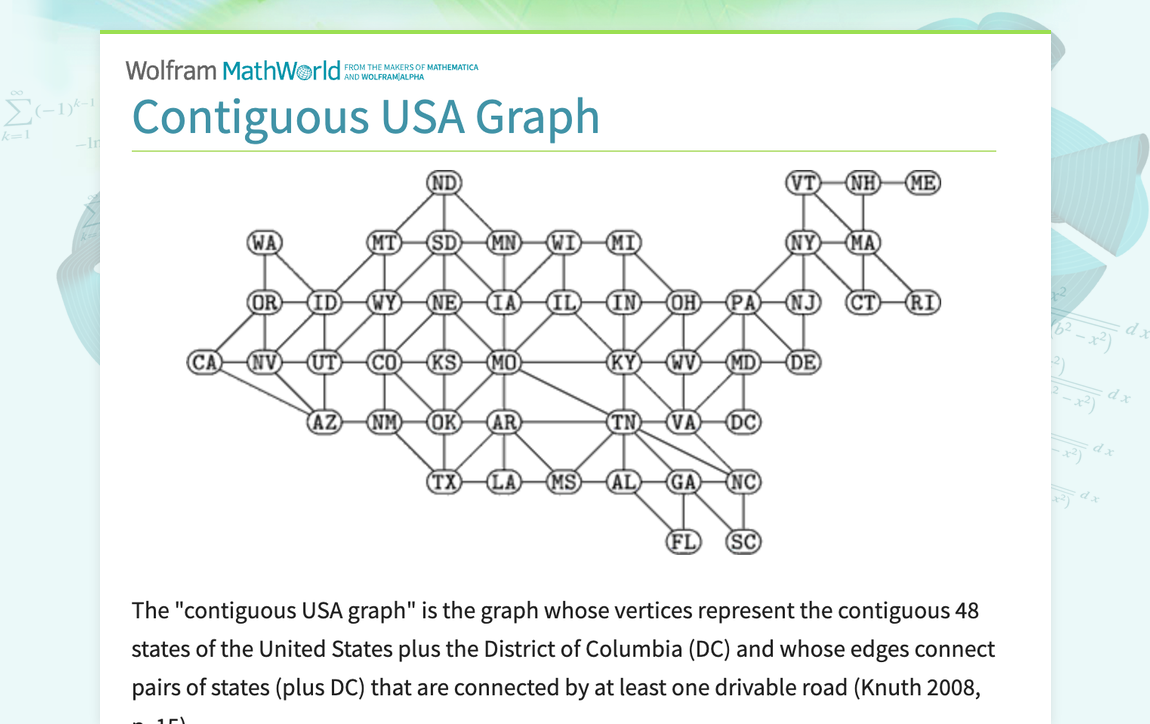 Contiguous USA Graph -- from Wolfram MathWorld