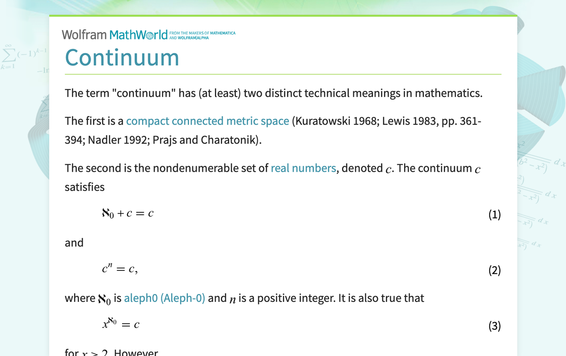 Continuum -- from Wolfram MathWorld