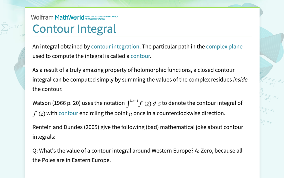 Contour Integral From Wolfram Mathworld