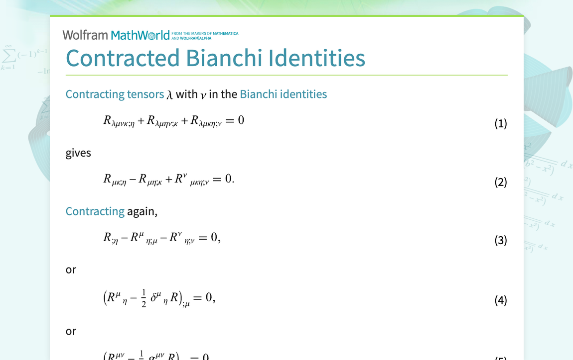 Contracted Bianchi Identities -- from Wolfram MathWorld