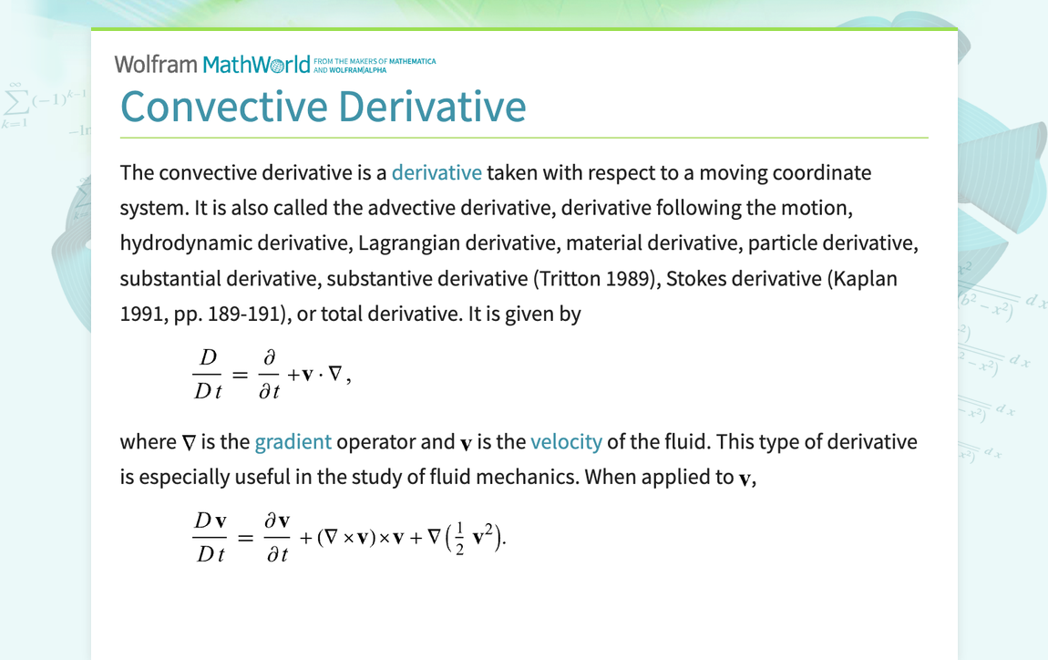 Convective Derivative From Wolfram Mathworld