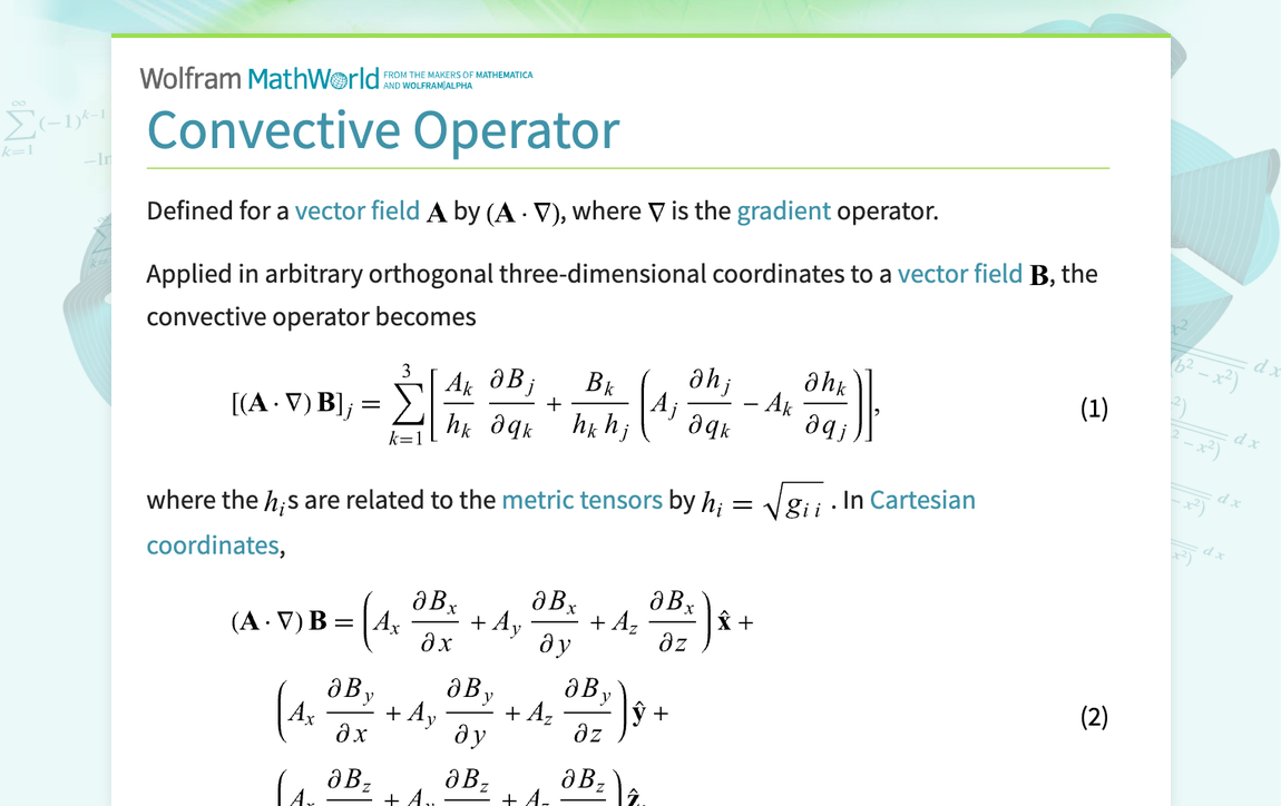 Convective Operator -- from Wolfram MathWorld
